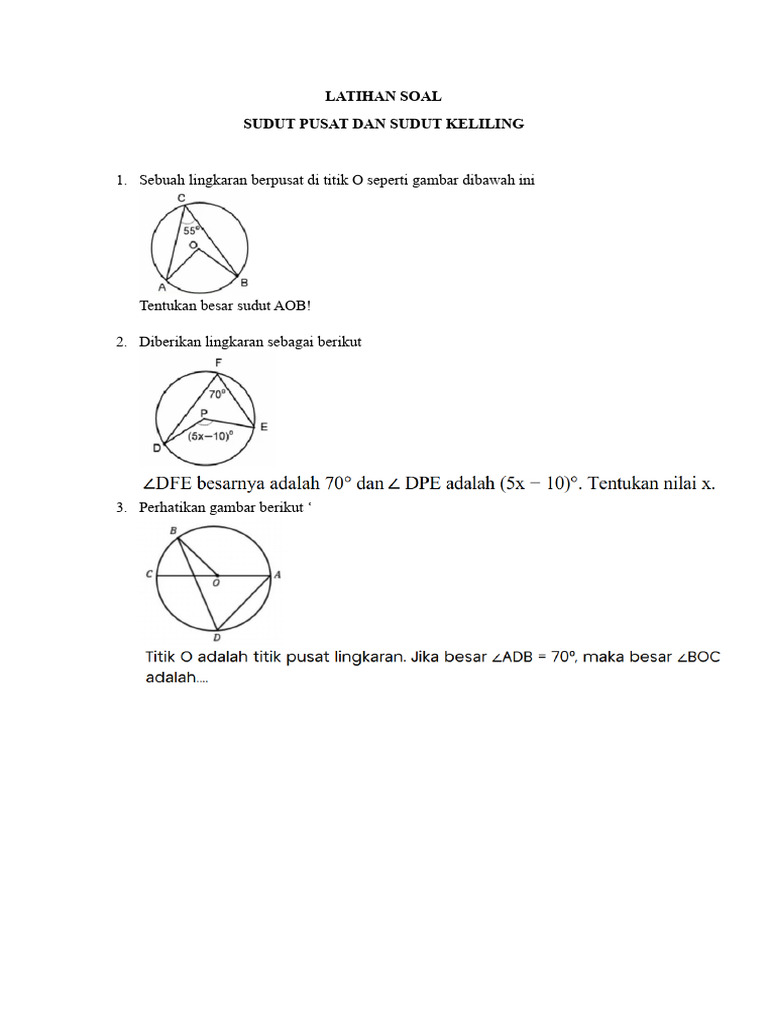 LATIHAN SOAL Sudut Pusat Dan Sudut Keliling | PDF