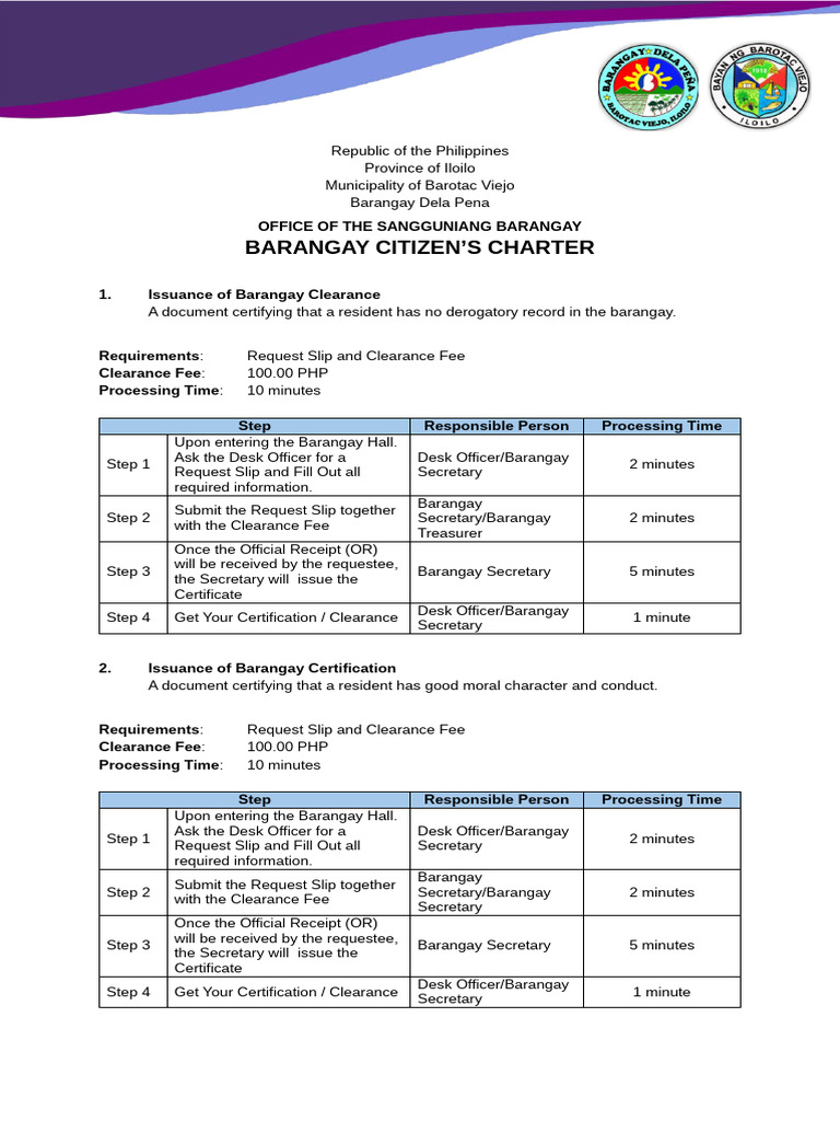 Barangay Citizens Charter | PDF