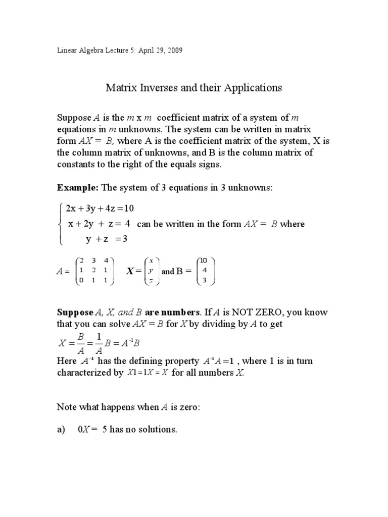 Matrix Inverses and Applications Explained | PDF | Determinant | Matrix ...