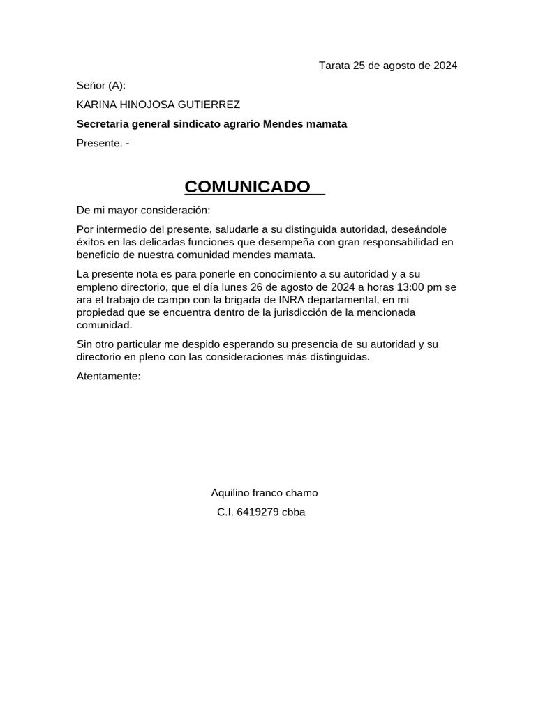 Comunicado Mendes Mamata | PDF