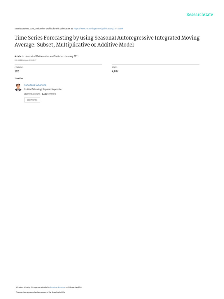 Time Series Forecasting By Using Seasonal Autoregressive Integrated Pdf Autoregressive