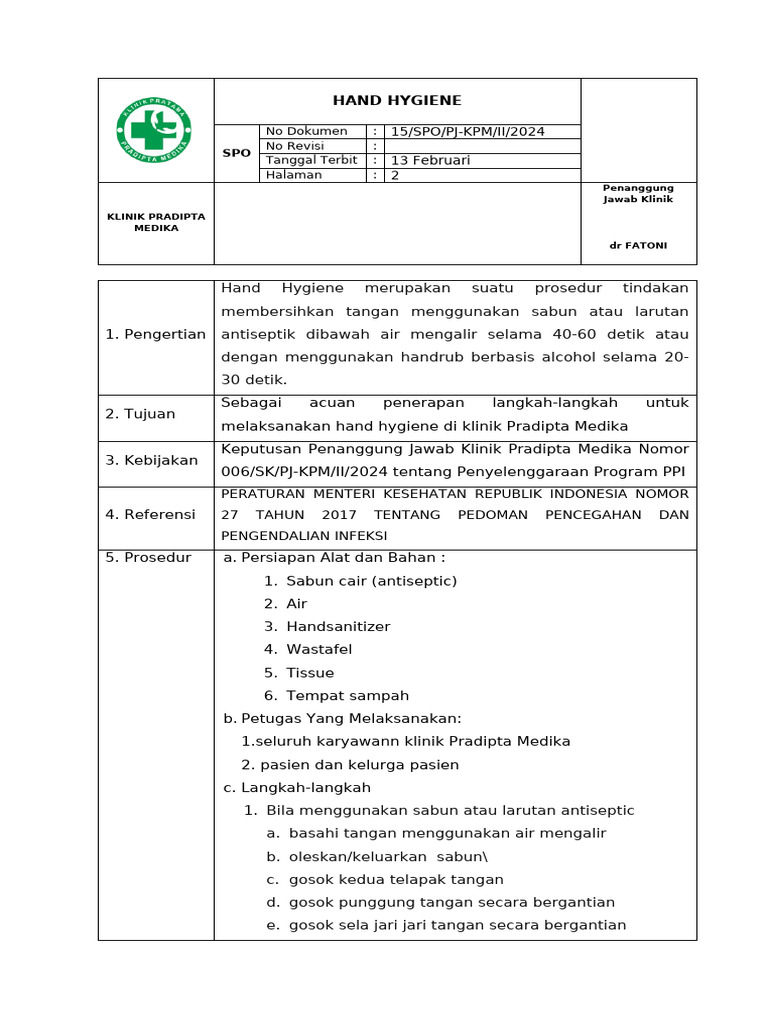 Sop Hand Hygiene | PDF