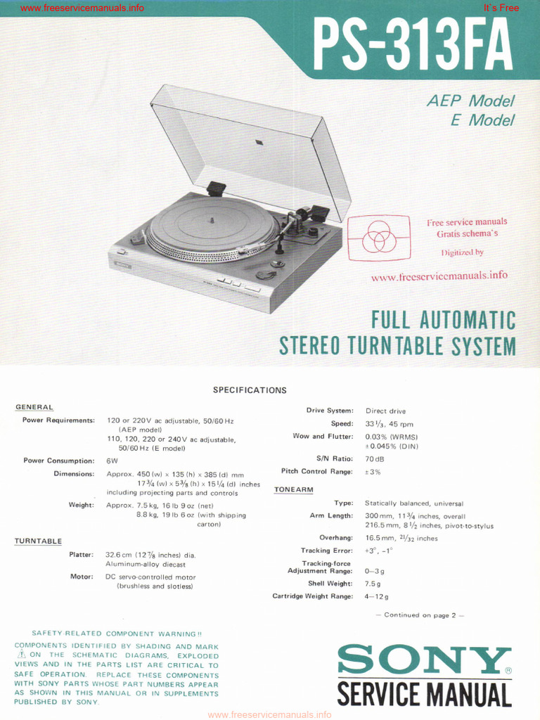 Sony Ps-313fa Turntable | PDF