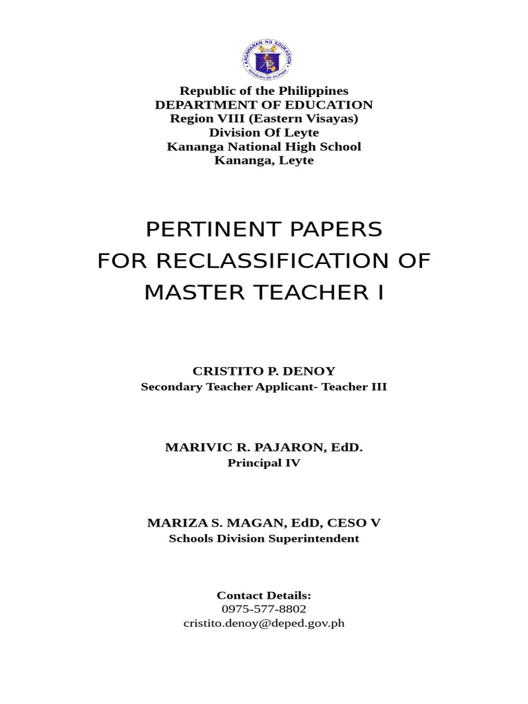 Reclassification Documents for Master Teacher I | PDF