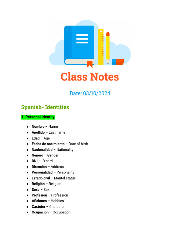 Spanish Vocabulary: Identity & Emotions | PDF | Psychology