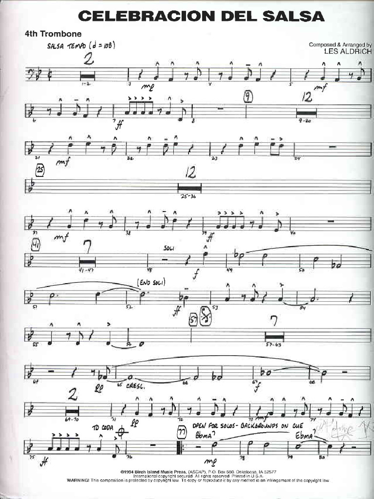 Celebracion Del Salsa - Trombone 4 | PDF