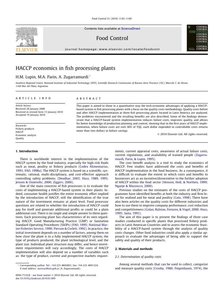 Haccp Economics in Fish Plant Martin Nuñez | PDF | Verification And ...