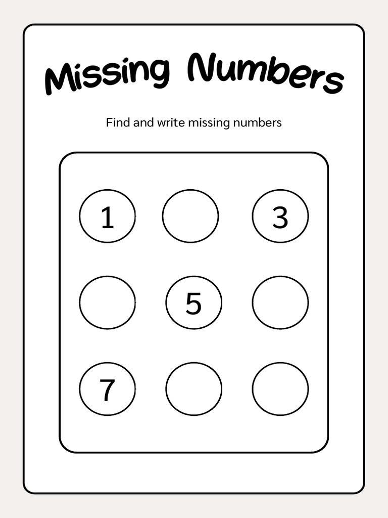 Missing Numbers Worksheet in Black White Simple Style | PDF