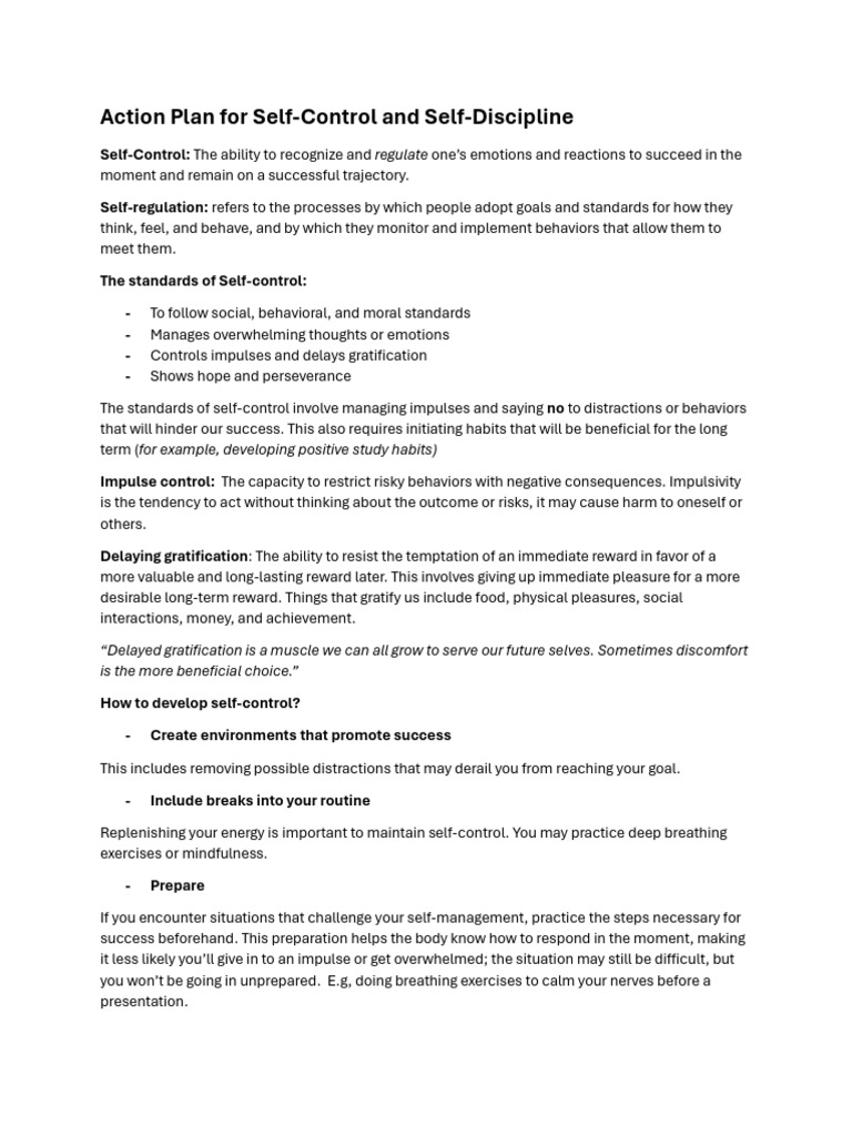 SELF-CONTROL, SELF-DISCIPLINE, AND SELF-MANAGEMENT | PDF | Disciplines ...