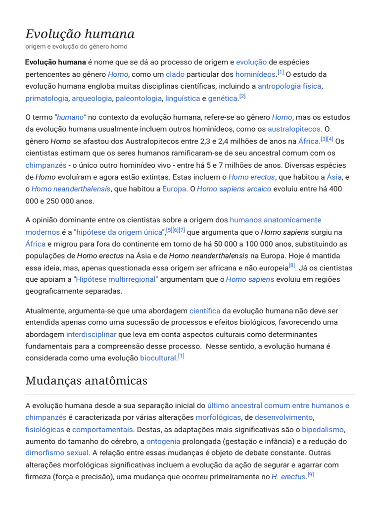 Evolução Humana - Wikipédia, A Enciclopédia Livre | PDF | Evolução ...