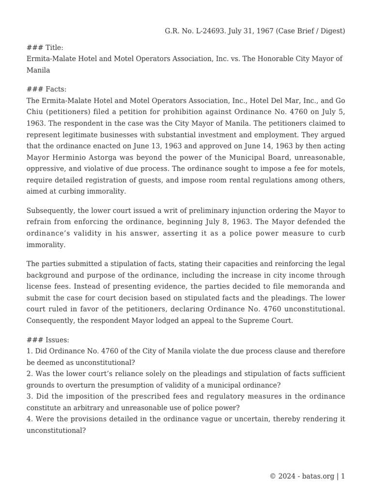 32 Ermita Malate Hotel VS City Mayor of Manila | PDF | Police Power ...