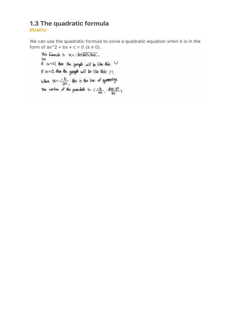 1.3 The Quadratic Formula | PDF