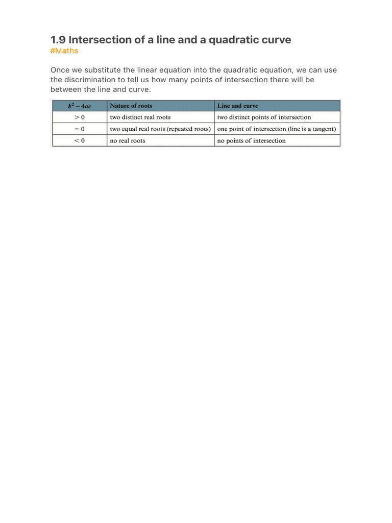 1.9 Intersection of A Line and A Quadratic Curve | PDF
