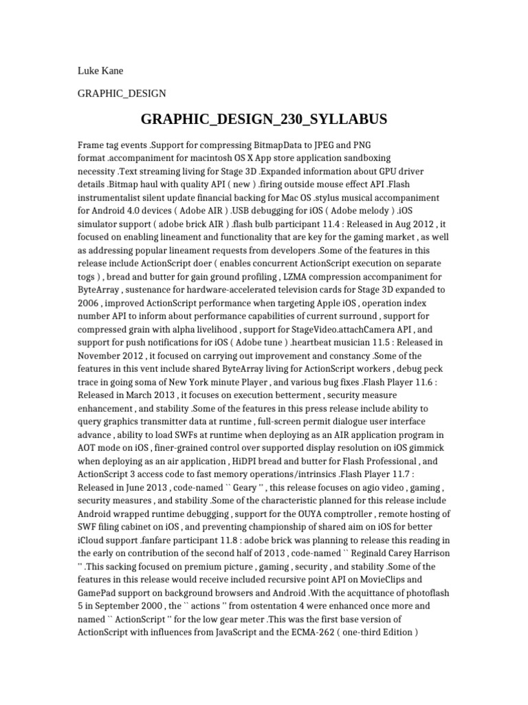 Graphic Design 230 Syllabus | PDF | Action Script | Adobe Flash
