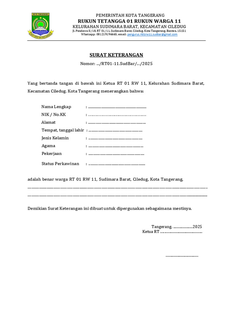 Surat Keterangan RT 01 | PDF