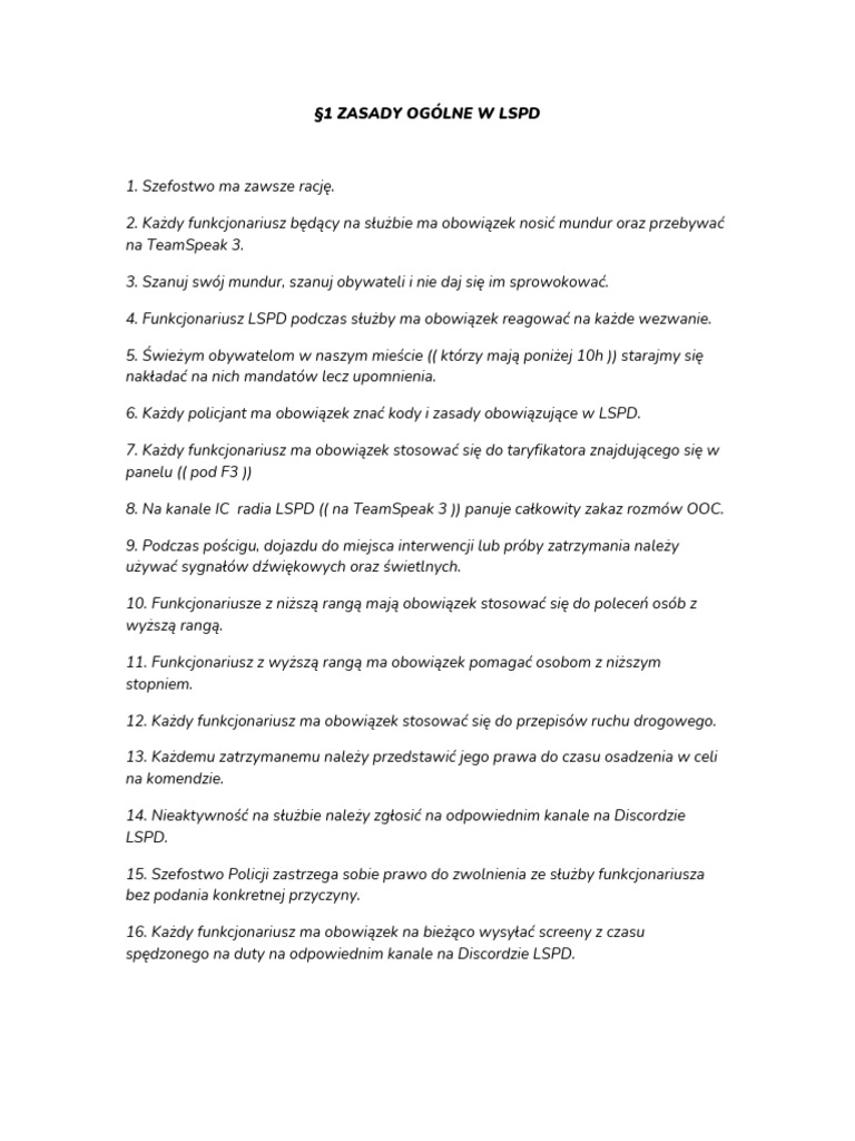 SPOILER Regulamin LSPD | PDF