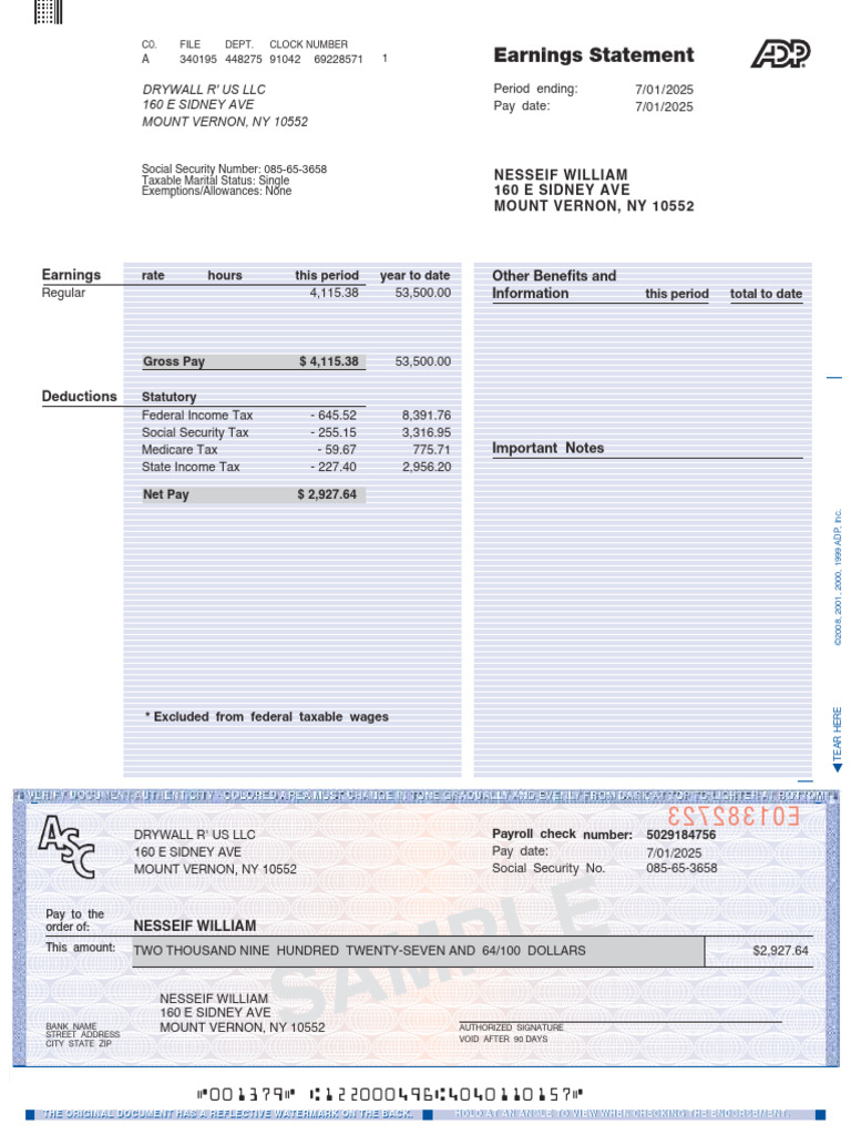 Adp Paystub | PDF | Social Security (United States) | Payroll Tax
