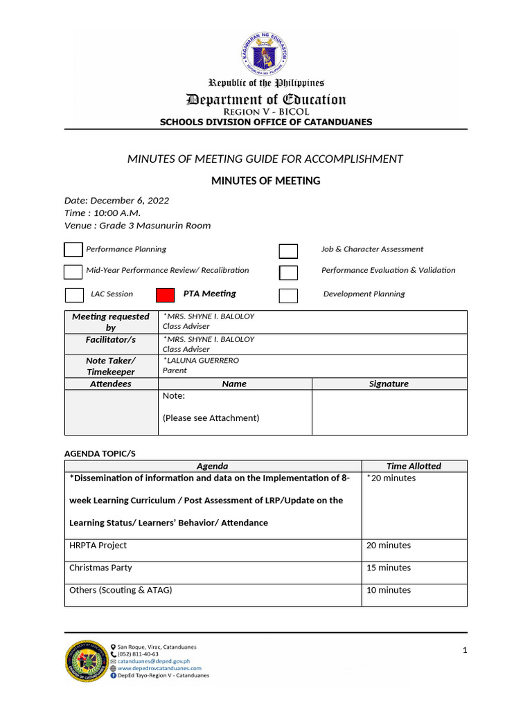 Minutes of Meeting Template | PDF | Education Theory | Cognition