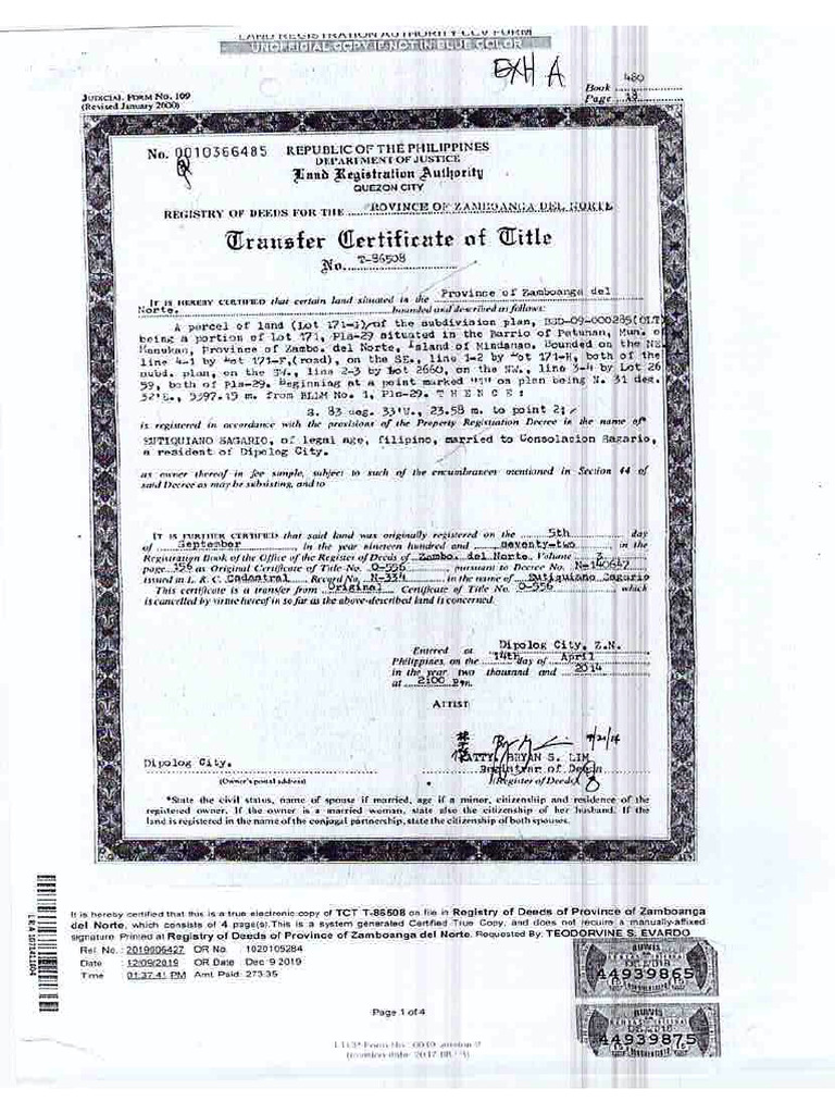 Exhibit A-Petition For Amendment and Alteration in Transfer Certificate ...