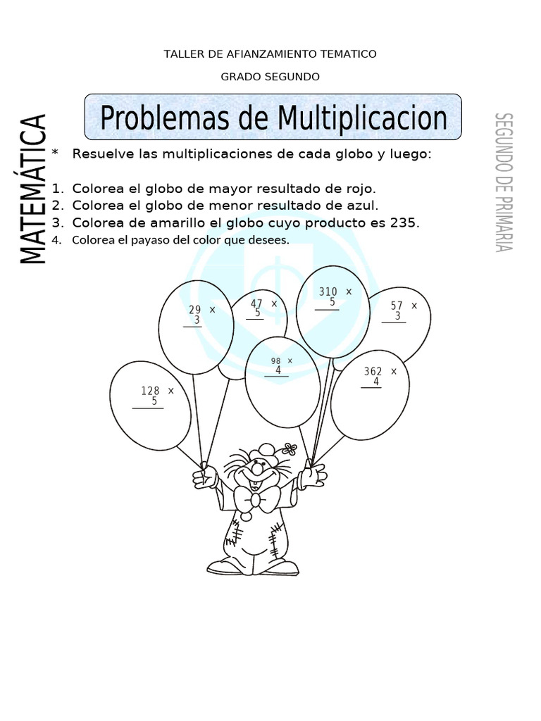 Problemas de multiplicación para segundo grado | PDF