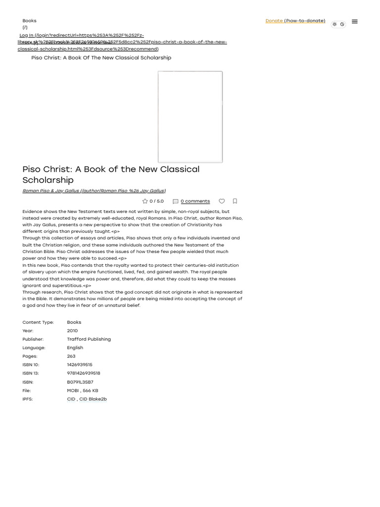Piso Christ - A Book of The New Classical Scholarship - Roman Piso ...