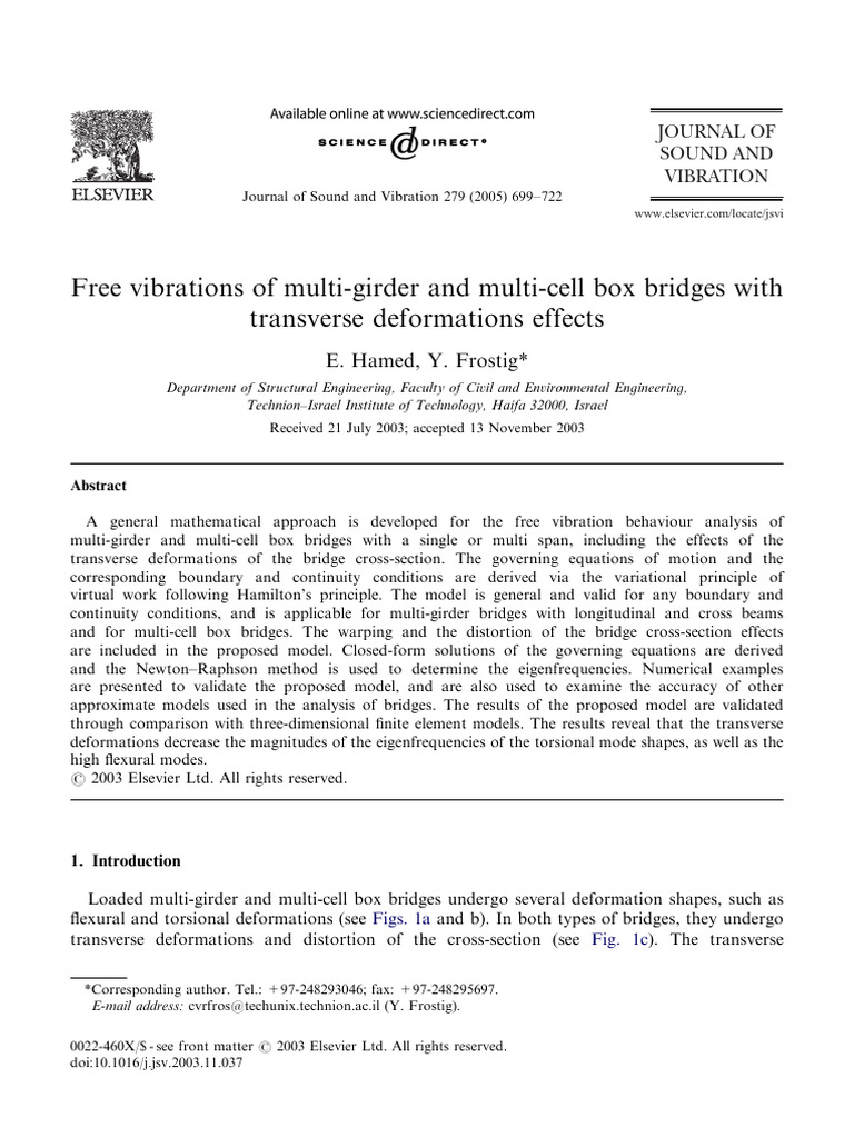 Free Vibrations of Multi - Girder and | PDF | Bending | Solid Mechanics