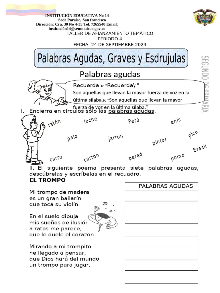 Taller de Palabras Agudas y Graves | PDF | Fonología | Voz humana