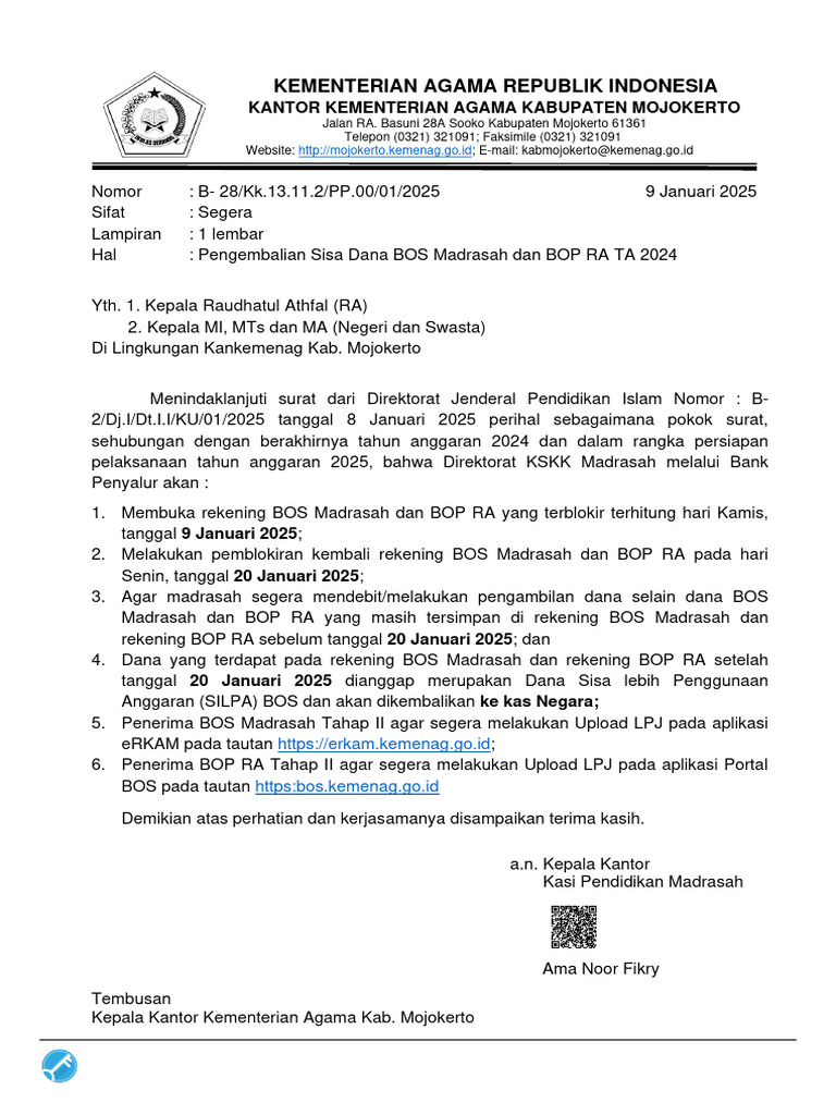 Pengembalian Dana BOS Dan BOP RA - Final | PDF