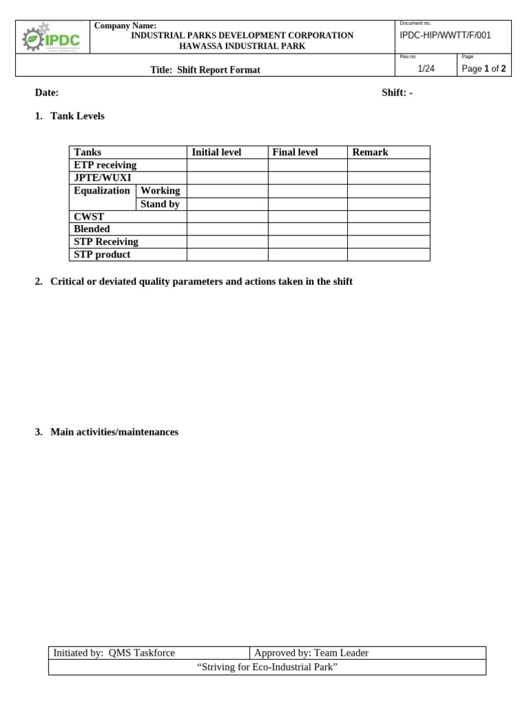 Hawassa Industrial Park Shift Report | PDF