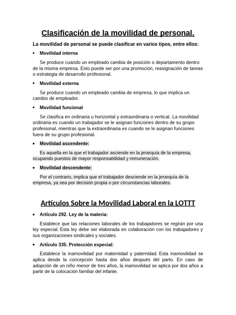 Tipos de Movilidad Laboral y Leyes LOTTT | PDF | Derecho laboral | Business