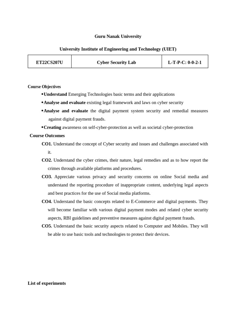 Cyber Security Lab Manual Pdf Security Computer Security