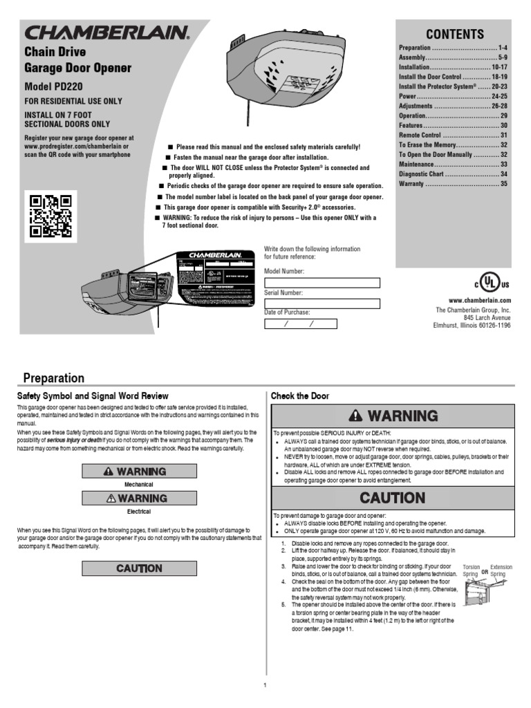 Chamberlain PD220 Manual | PDF | Screw | Door