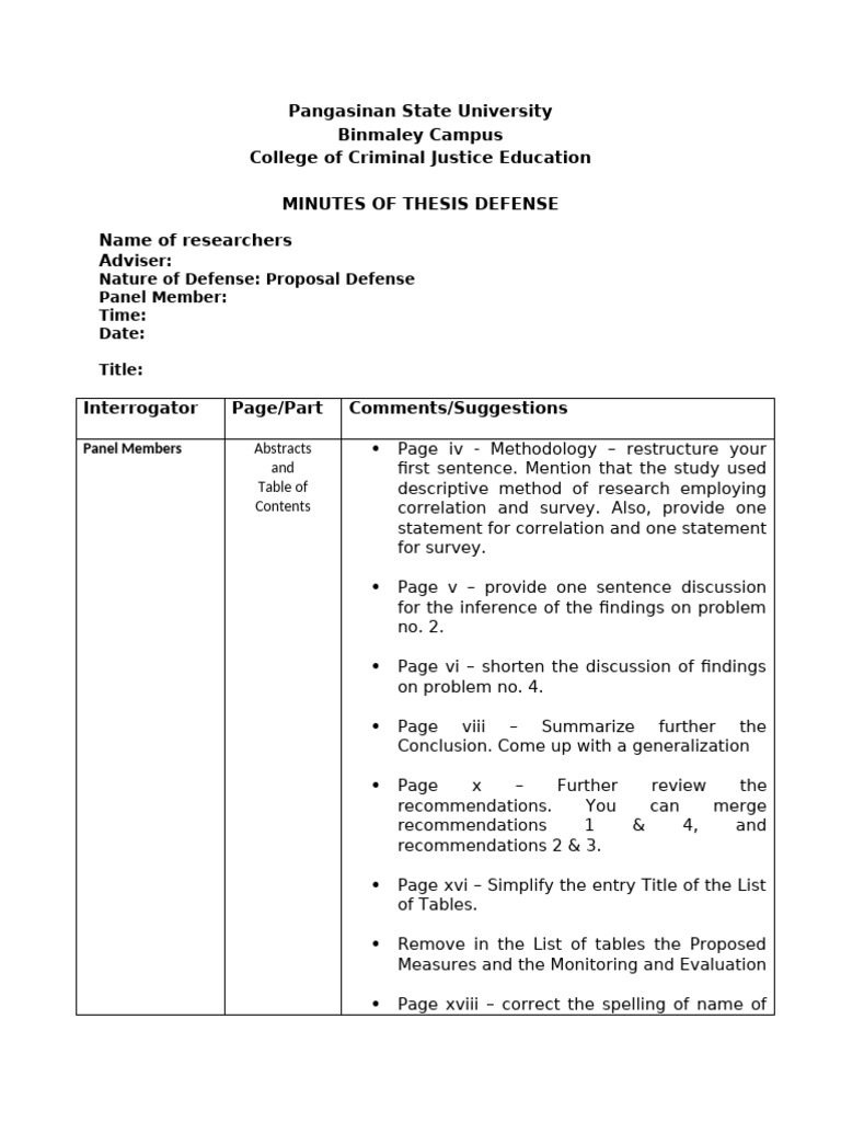 Thesis Defense Minutes and Feedback | PDF