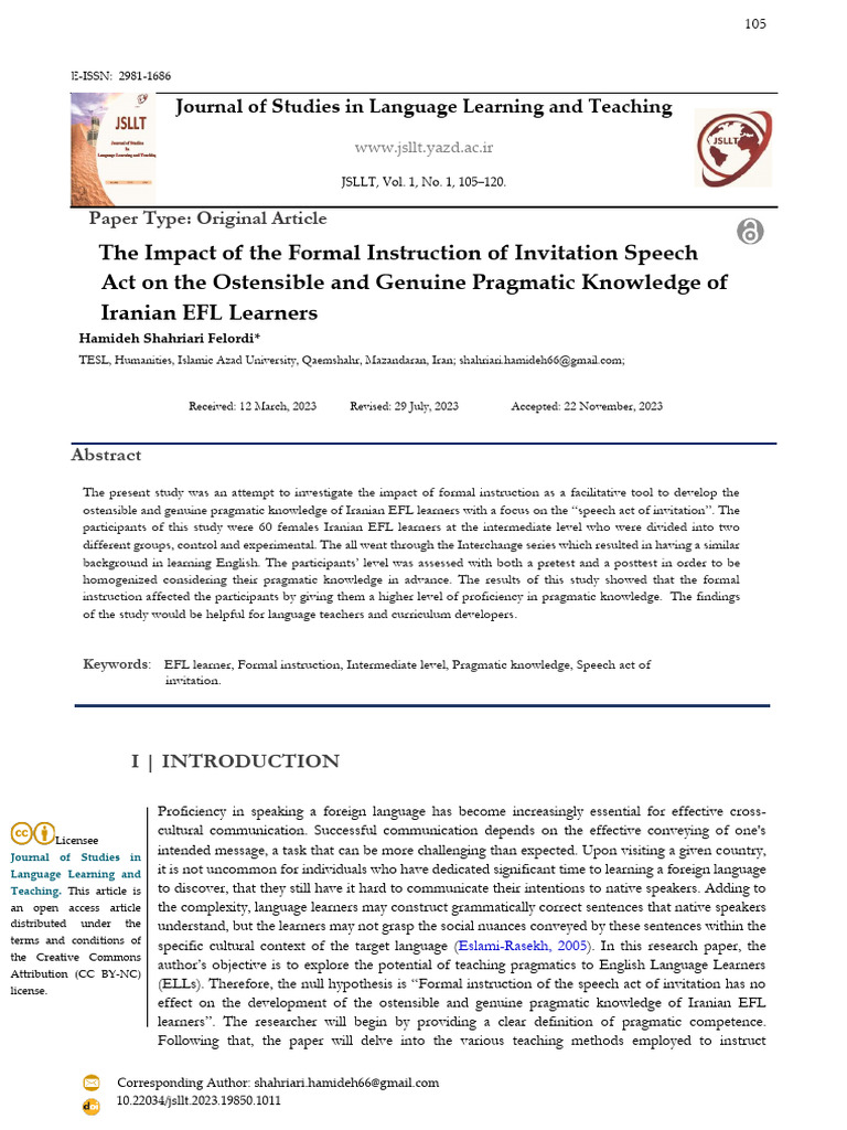 The Impact of The Formal Instruction of Invitation Speech Act On The ...