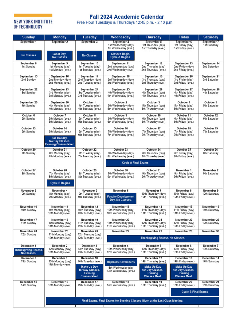 Fall 2024 Academic Calendar Overview | PDF