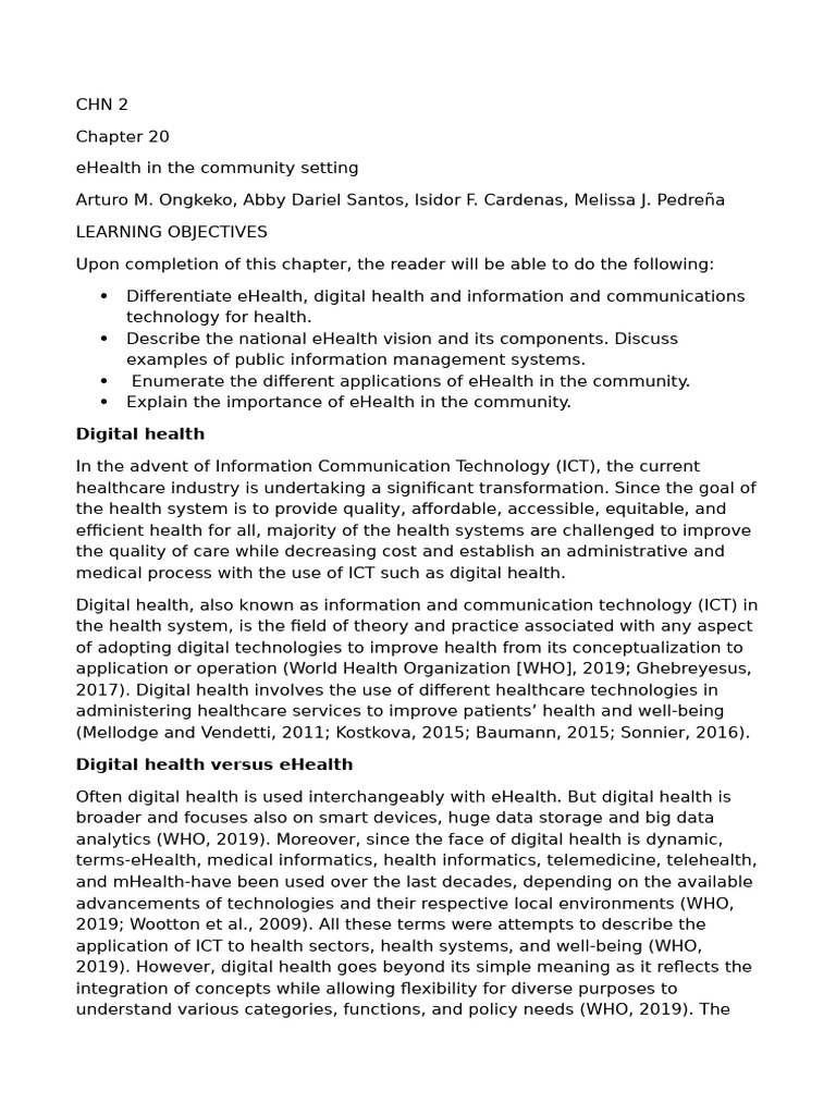 CHN2 Ehealth in The Community Setting | PDF | Electronic Health Record | Health Care