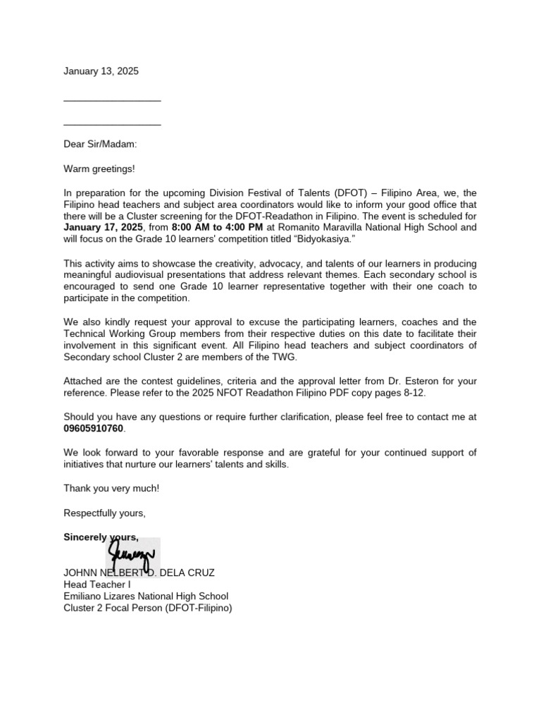 CLUSTER-READATHON-SCREENING-CLUSTER-2-SCHOOL-HEADS-LETTER (1) | PDF