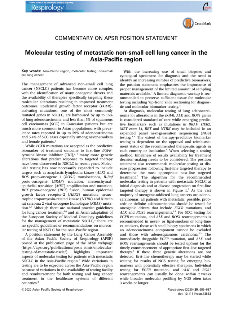 Respirology - 2020 - Liam - Molecular Testing of Metastatic Non Small ...