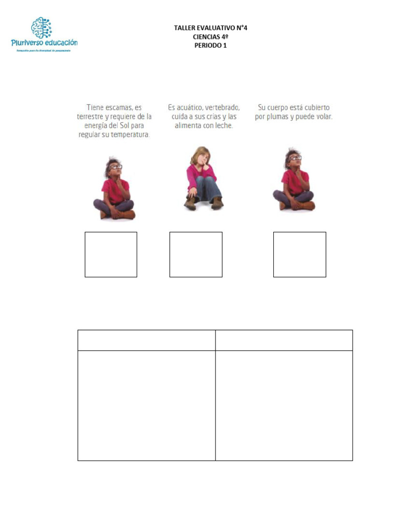 Taller #4 Ciencias 4º Periodo 1 - Semana 2 | PDF | Mamíferos | Plantas