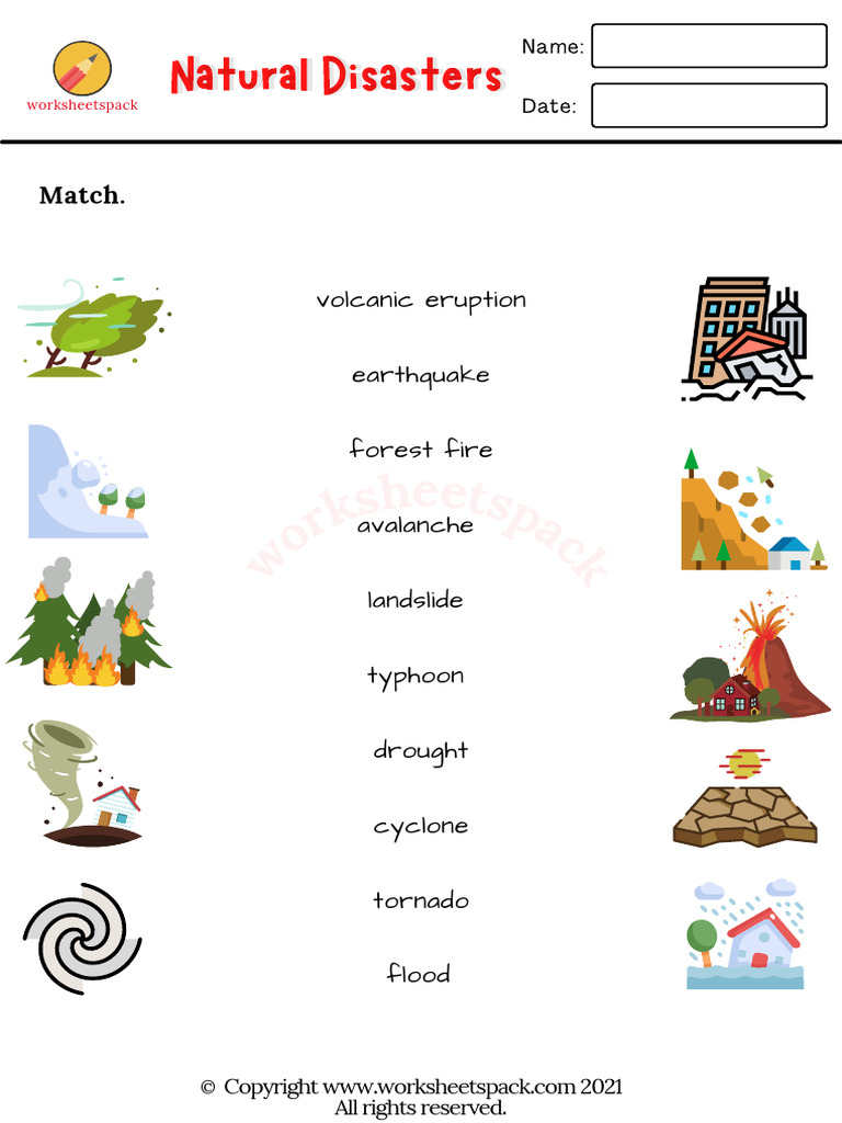 Natural Disasters Matching Worksheet | PDF
