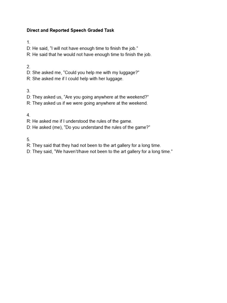 Direct vs. Reported Speech Examples | PDF