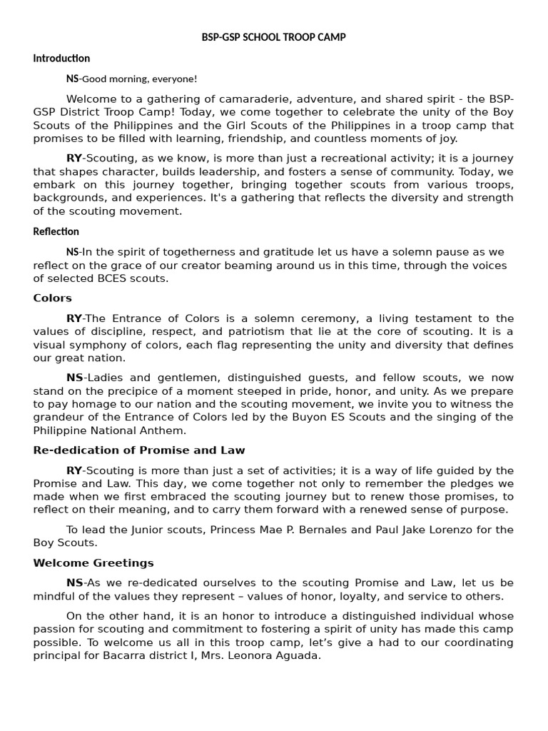 BSP-GSP Emcee Script | PDF | Scouting