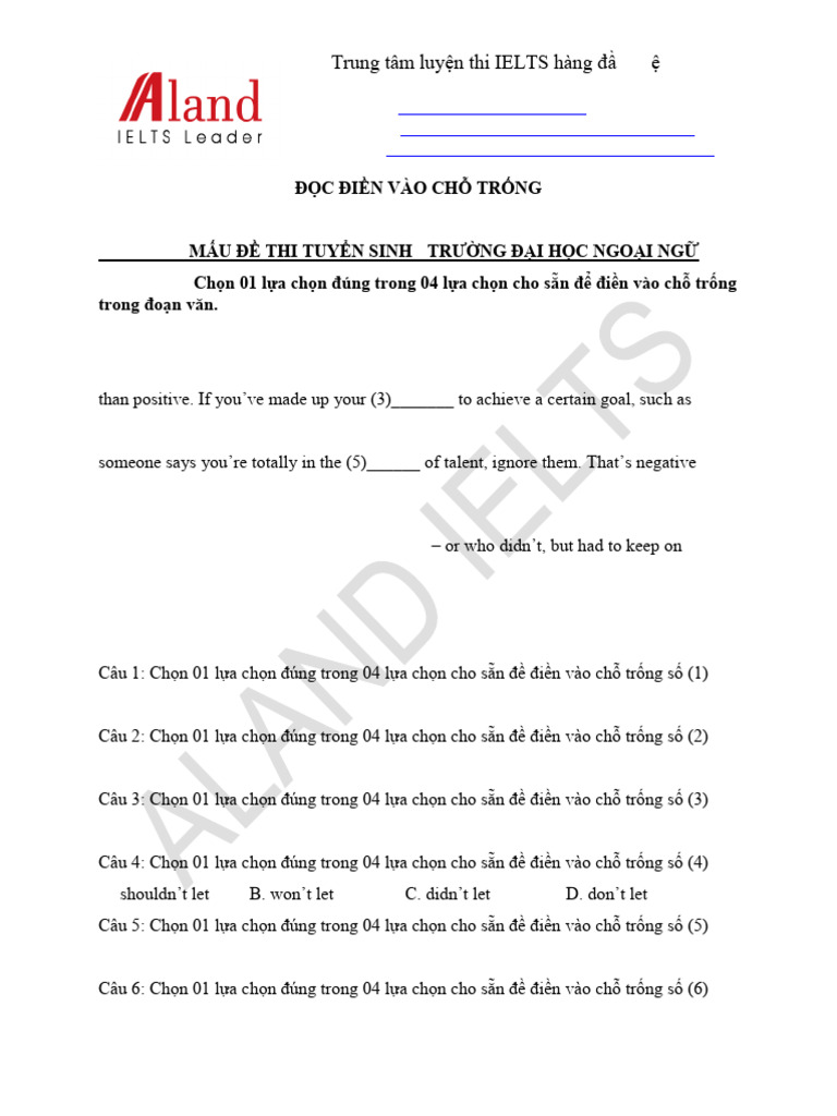 119 trang bài tập điền vào chỗ trống chọn lọc - alandenglish | PDF