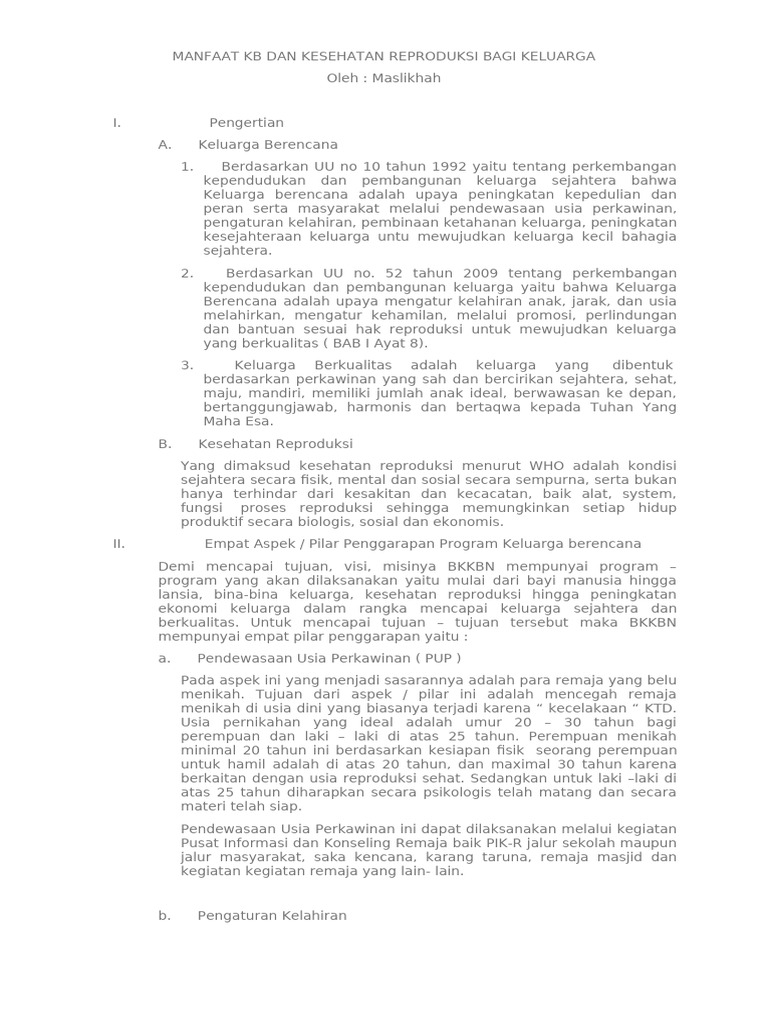Manfaat KB Dan Kesehatan Reproduksi Bagi Keluarga | PDF