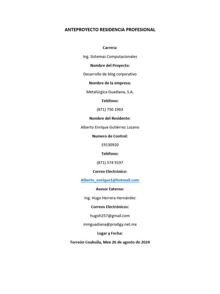 ANTEPROYECTO RESIDENCIA PROFESIONAL | PDF | Blog | Posicionamiento en buscadores