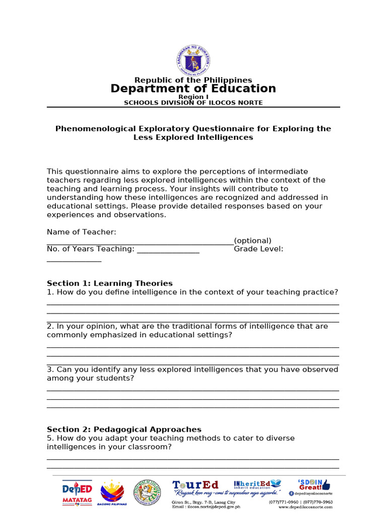 exploratory questionnaire | PDF | Intelligence | Curriculum