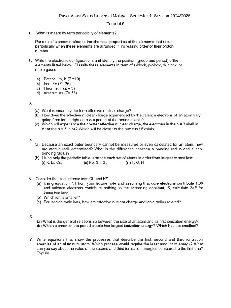 Periodicity and Ionization Energy in Elements | PDF | Periodic Table ...