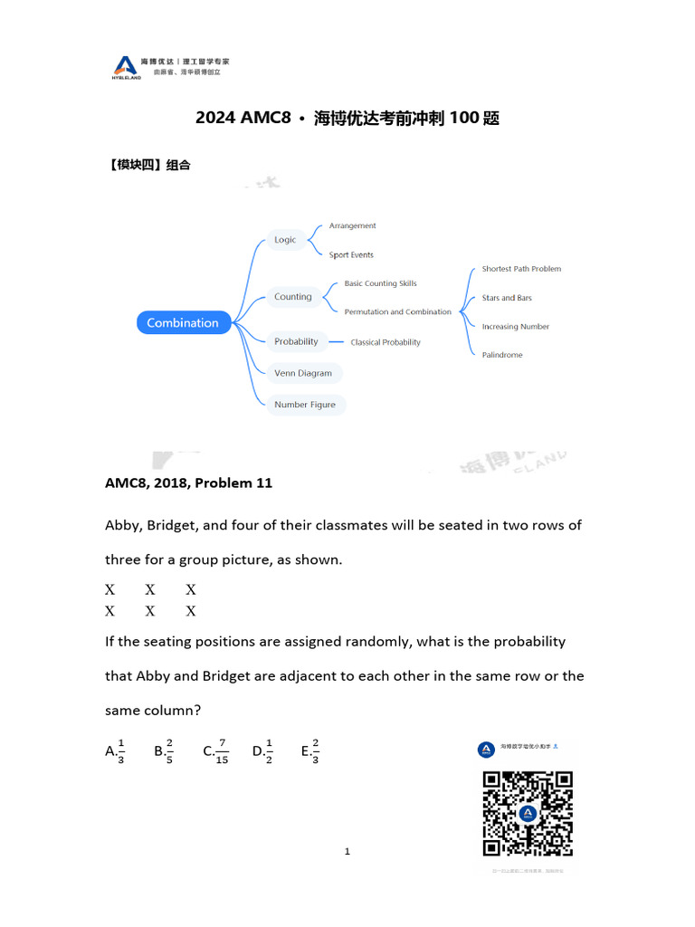 海博优达2024 AMC8 考前冲刺100题-组合模块 试题 | PDF