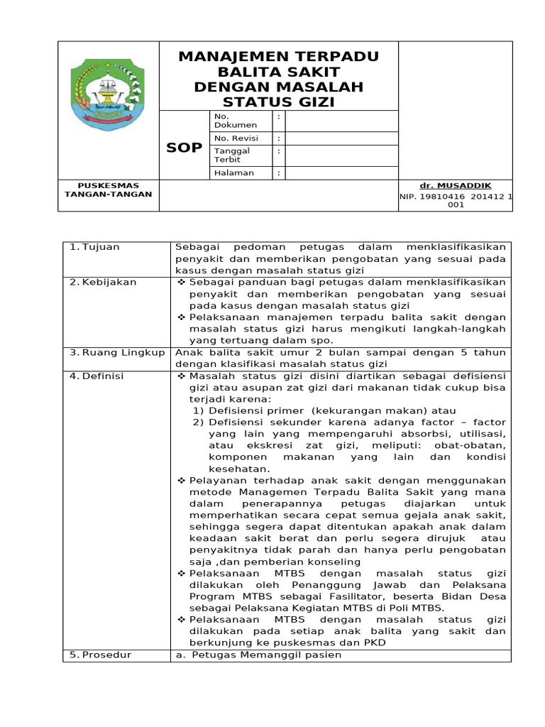 SOP MTBS Dengan Masalah Status Gizi | PDF
