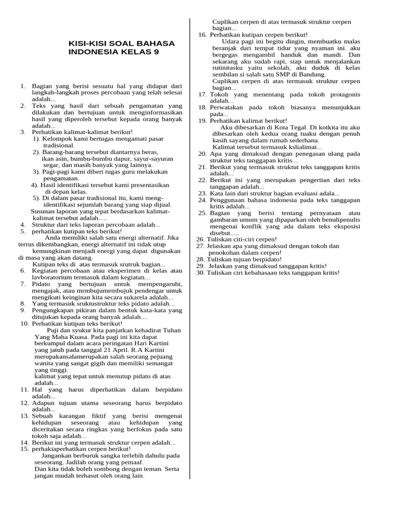 Soal ujian bahasa Indonesia kelas IX semester ganjil 2024 Rosdani (1) | PDF